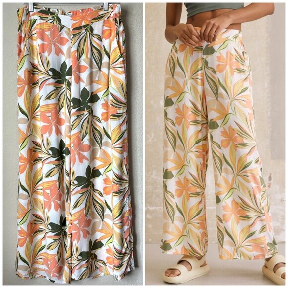 Roxy | Pants & Jumpsuits | Roxy Xl Boho Tropical Print Beachy Wide Leg ...